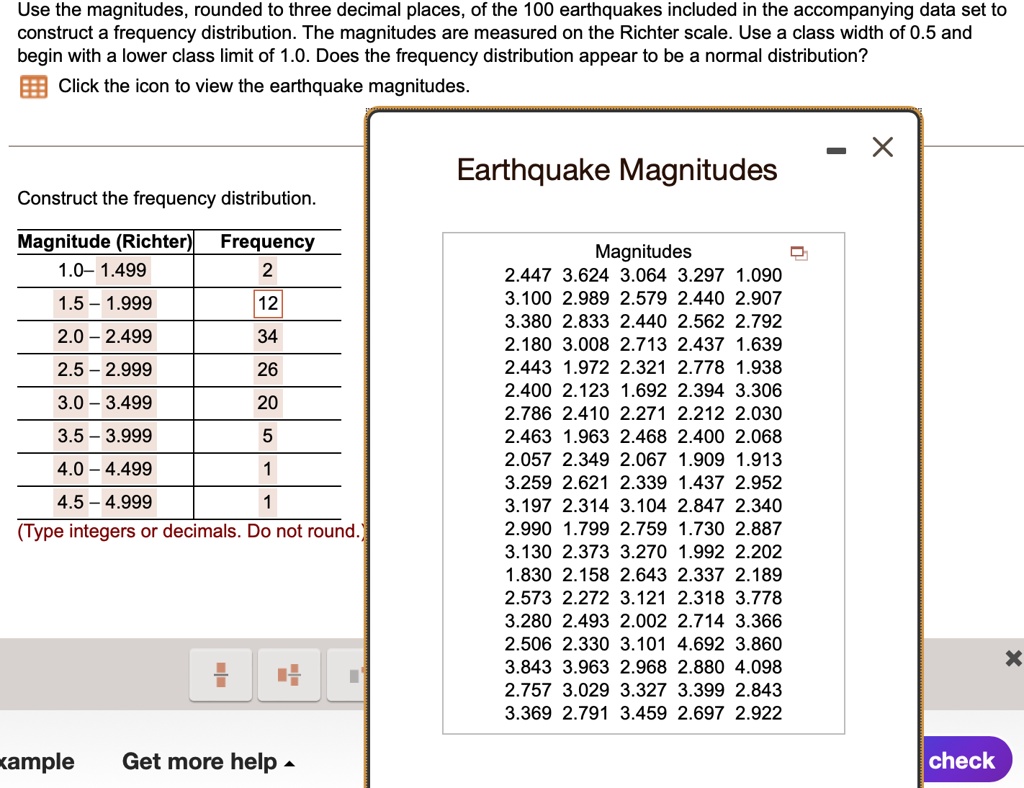 SOLVED: Use the magnitudes, rounded to three decimal places,of the 100 ...