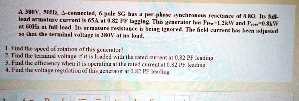 SOLVED: A 380V, 50Hz, delta-connected, 6-pole synchronous generator has ...