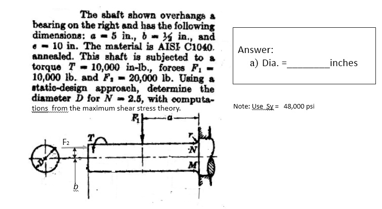 SOLVED: The shaft shown overhangs a bearing on the right and has the ...