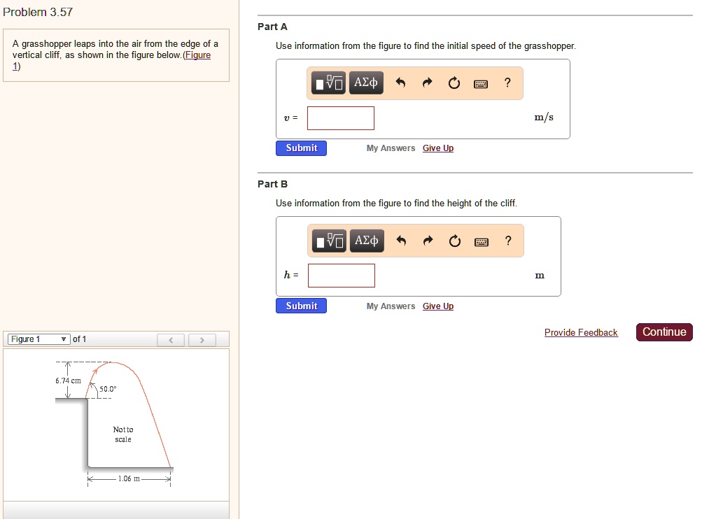 Problem 3.57 A grasshopper leaps into the air from the edge of a vertical cliff, as shown in the ...