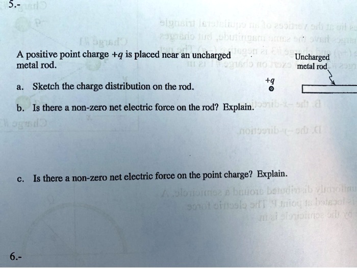5 4 positive point charge q is placed near an uncharged metal rod 1 ...