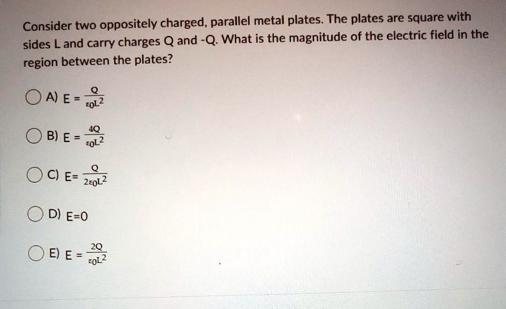 SOLVED:Consider two oppositely charged, parallel metal plates The ...