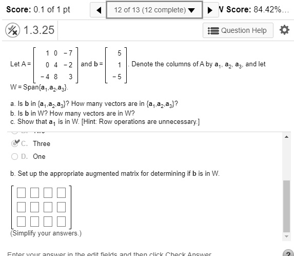 score 01 of 12 f 13 12 complete score 8442 1325 question help let a and ...