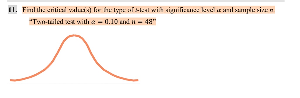 SOLVED: 11. Find the critical value(s) for the type of t-test with ...