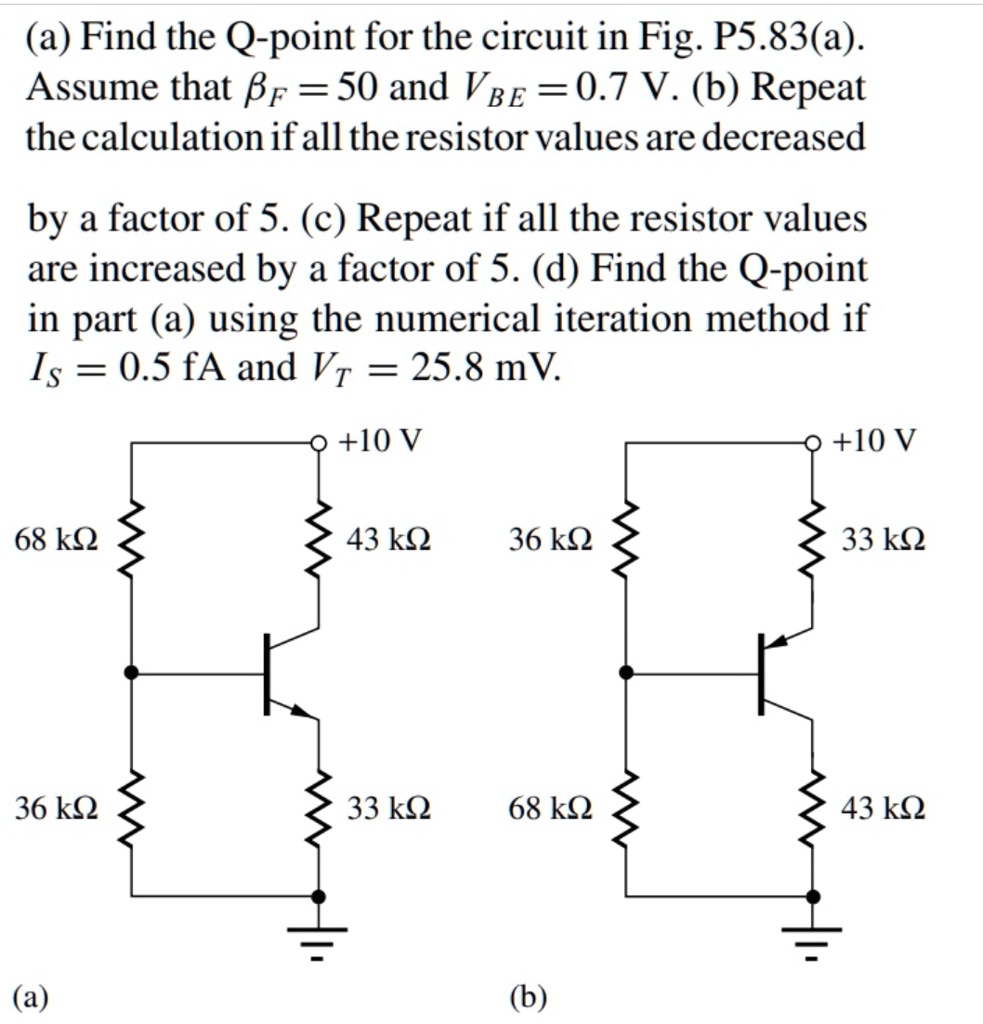 (a) Find the Q-point for the circuit in Fig. P5.83(a). Assume that = 50 and VBE = 0.7 V. (b ...