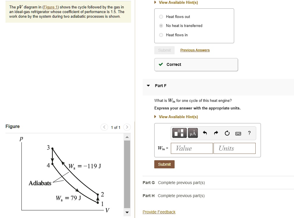 The pV diagram in (Figure 1) shows the cycle followed by the gas in an ideal-gas refrigerator ...