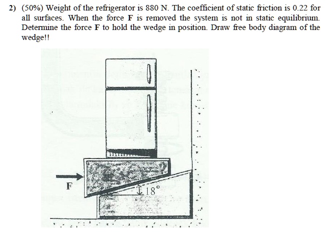 SOLVED: 2) (50%) Weight of the refrigerator is 880 N. The coefficient ...