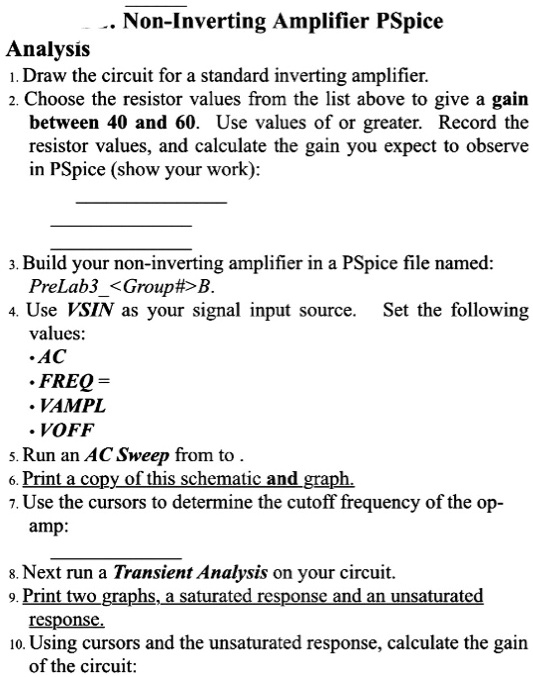 Solved You Can Choose Any Values For The Resistor To Give A Gain Between 40 And 60 No Pspice 