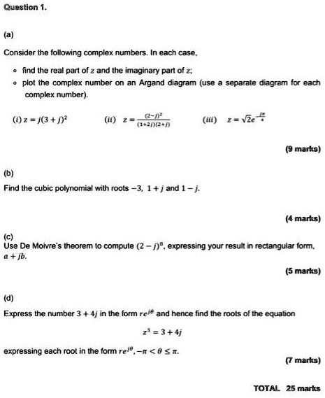 SOLVED: Question 1. (a) Consider the following complex numbers.In each case, find the real part ...