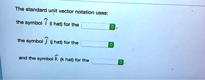 the standard unit vector notation uses the symbol hat tor the the ...