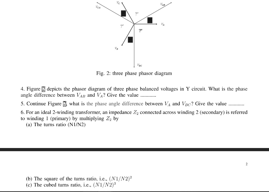 SOLVED: Fig. 2: Three Phase Phasor Diagram 4. Figure [] depicts the phasor diagram of three ...