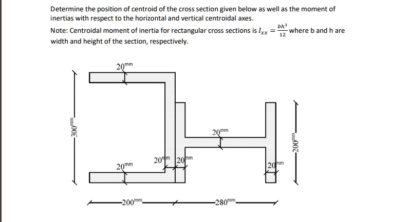 SOLVED: Determine the position of the centroid of the cross-section given below, as well as the ...