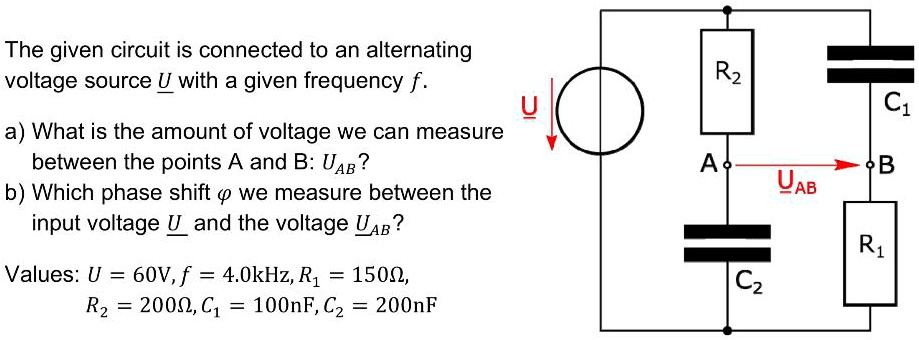 the given circuit is connected to an alternating voltage source u with a given frequency f c1 ...