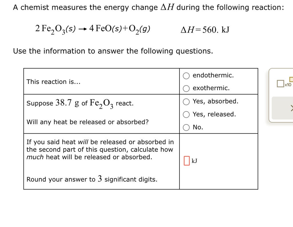 SOLVED: A chemist measures the energy change AH during the following ...