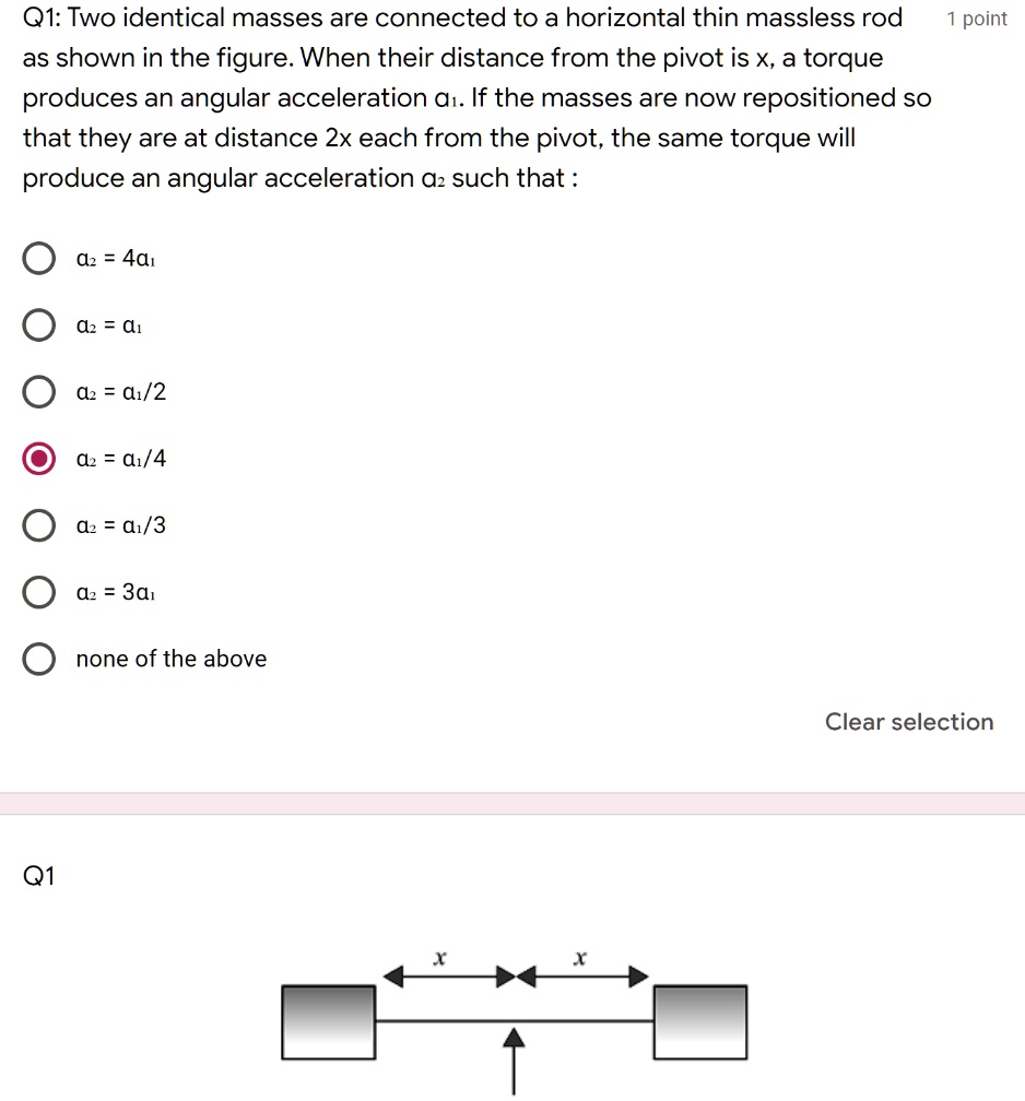 SOLVED: Q1: Two identical masses are connected to a horizontal thin massless rod point as shown ...