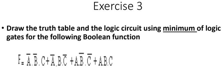 Solved Exercise3 Draw The Truth Table And The Logic Circuit Using Minimum Of Logic Gates For 2159
