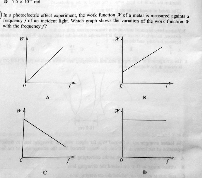 In a photoelectric effect experiment, the work function W of...