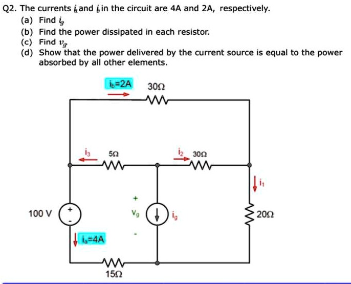 SOLVED: Q2. The currents i and i in the circuit are 4A and 2A, respectively. (a) Find i. Find ...