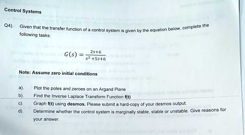 control systems 04 complete the given that the transfer function of a ...