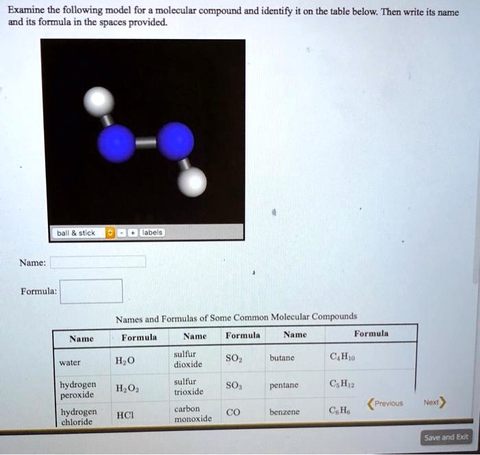 Examine the following model for a molecular compound and identify it on ...
