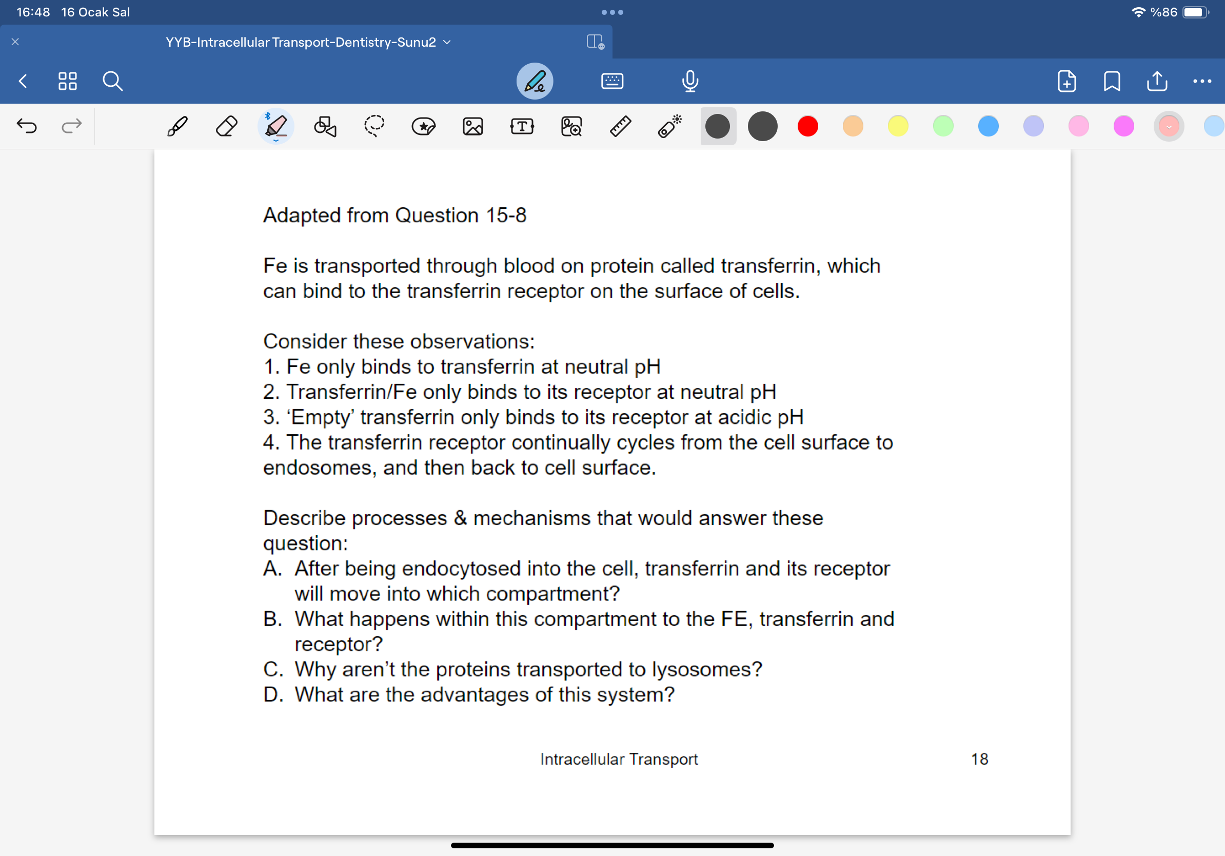 SOLVED: Adapted from Question 15-8 Fe is transported through blood on ...