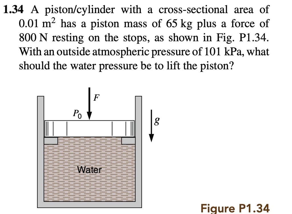 SOLVED: 1.34 A piston/cylinder with a cross-sectional area of 0.01 m2 ...