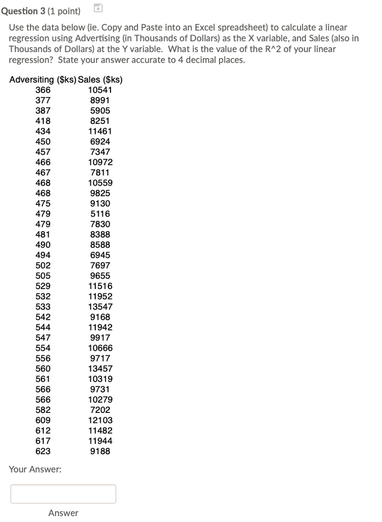 question 3 1 point use the data below ie copy and paste into an excel spreadsheet to calculate ...