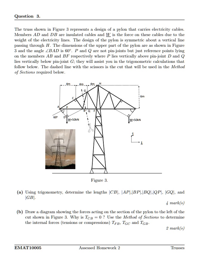 Question 3. The truss shown in Figure 3 represents a design of a pylon ...