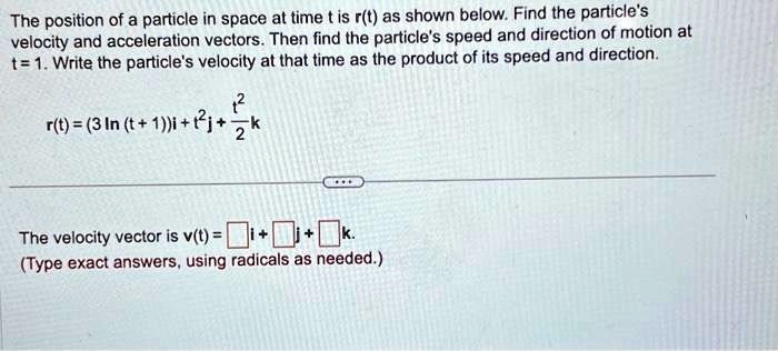SOLVED: The position of a particle in space at time t is r(t as shown below.Find the particle's ...