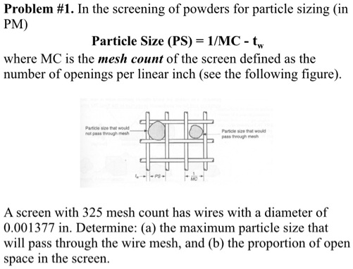 Problem #1. In the screening of powders for particle sizing (in PM ...