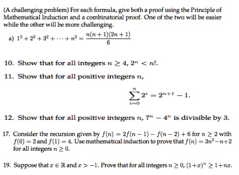 SOLVED: (A challenging problem) For each formula, give both a proof using the Principle of ...