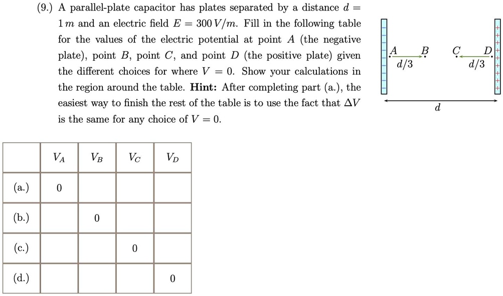 SOLVED: (9.) A parallel-plate capacitor has plates separated by ...