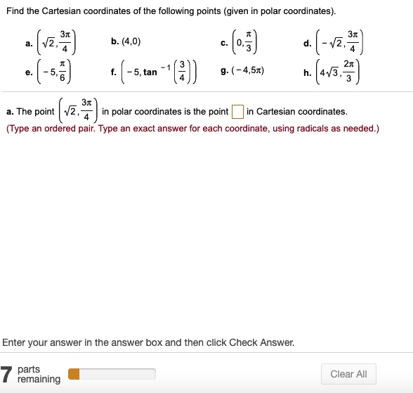 SOLVED: Find the Cartesian coordinates of the following points (given ...