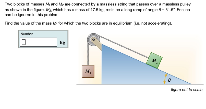 SOLVED: Two blocks of masses M and Mz are connected by massless string that passes over massless ...