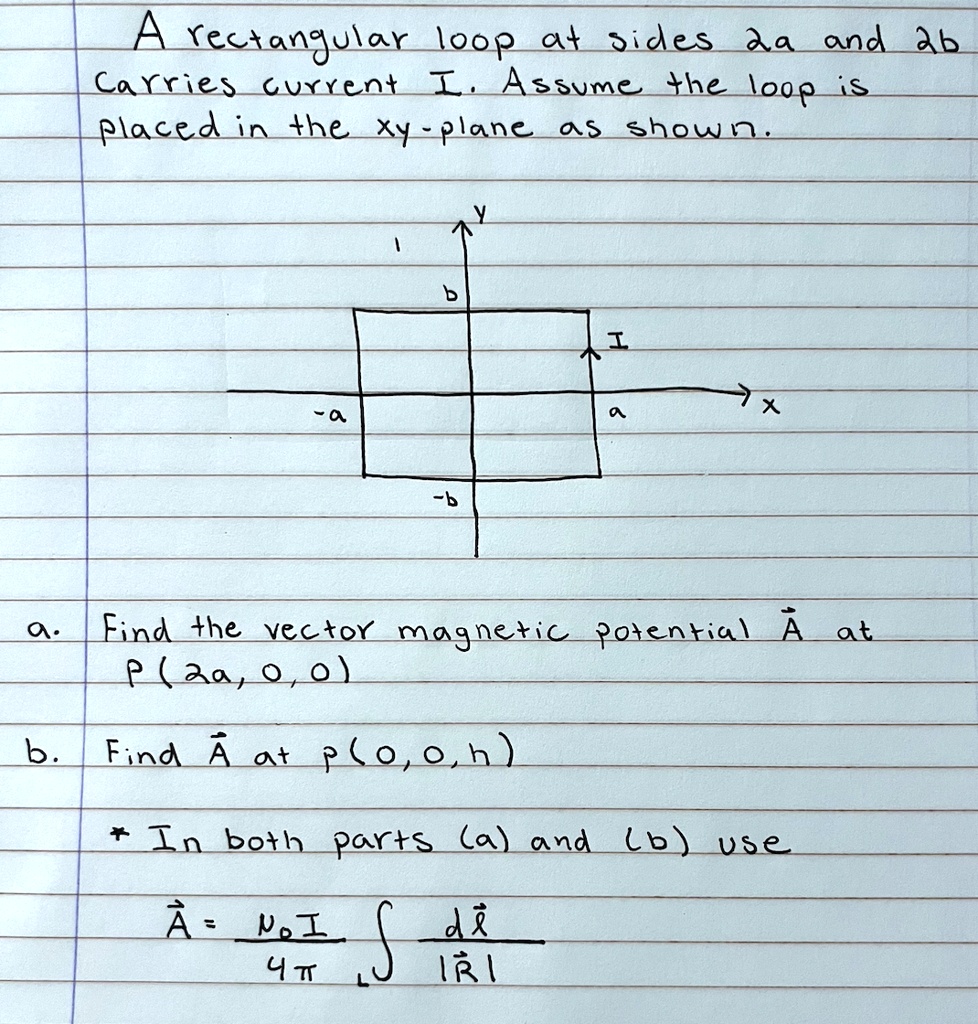 SOLVED: A rectangular loop with sides 2a and 2b carries current I ...