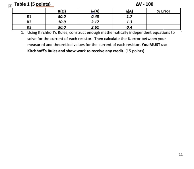 SOLVED: Table 1 (5 points) AV 100 R(QL inLAL iAL % Error 50.0 0.43 17 ...