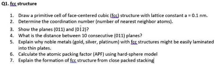 q1 fcc structure draw primitive cell of face centered cubic fcc ...