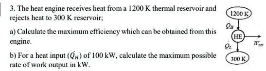 3. The heat engine receives heat from a 1200 K thermal reservoir and ...