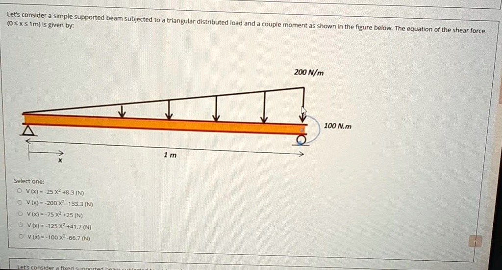 Let's consider a simple supported beam subjected to a triangular distributed load and a couple ...