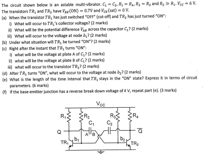 SOLVED: The circuit shown below is an astable multivibrator. C = CR ...