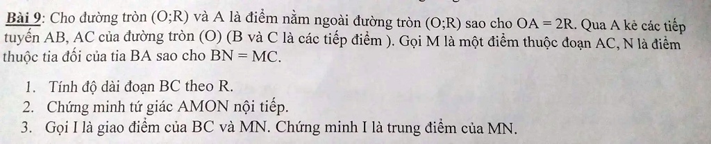 Solved Bà I 9 Chá N đưá Ng Tròn O R Và A Là điáƒm Nằm NgoÃ