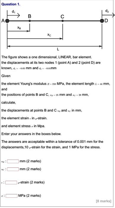 question the figure shows one dimensional linear bar element the displacements at its iwo nodes ...