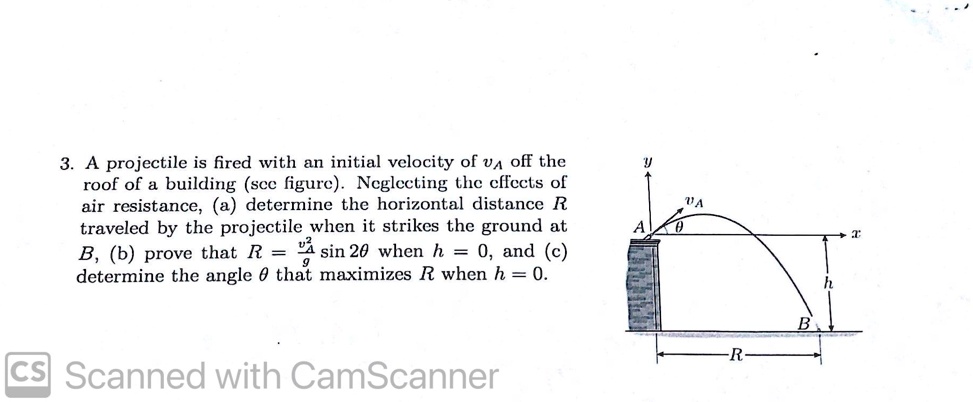 SOLVED: A projectile is fired with an initial velocity of UAF from the roof of a building (see ...