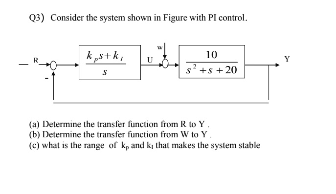 SOLVED: O3 Consider the system shown in Figure with PI control: P(s) = k / (10s^2 + s + 20) (a ...