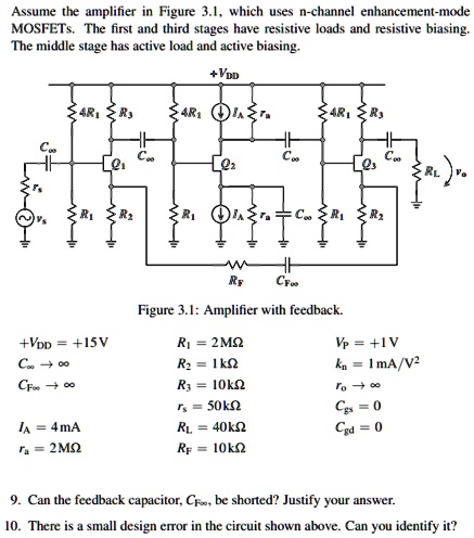 SOLVED: Assume the amplifier in Figure 3.1, which uses n-channel enhancement-mode MOSFETs. The ...