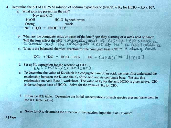 determine the ph ofa 026 m solution of sodium hypochlorite nacio ka for ...