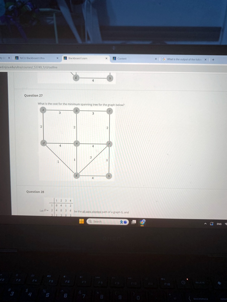 Question 27 What is the cost for the minimum spanning tree for the ...