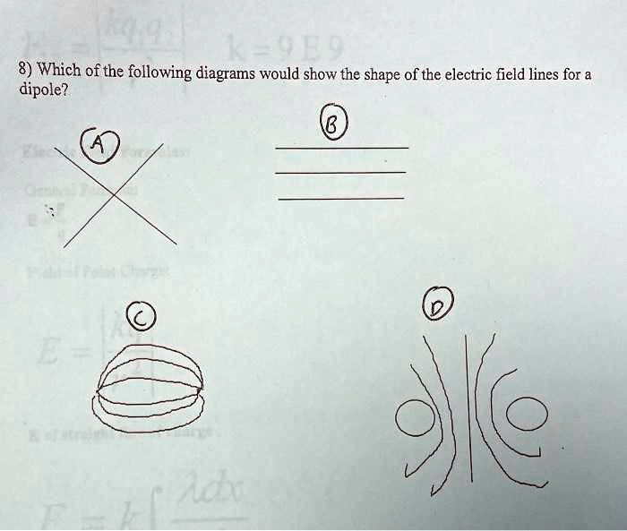 SOLVED: 8) Which of the following diagrams would show the shape of the electric field lines for ...