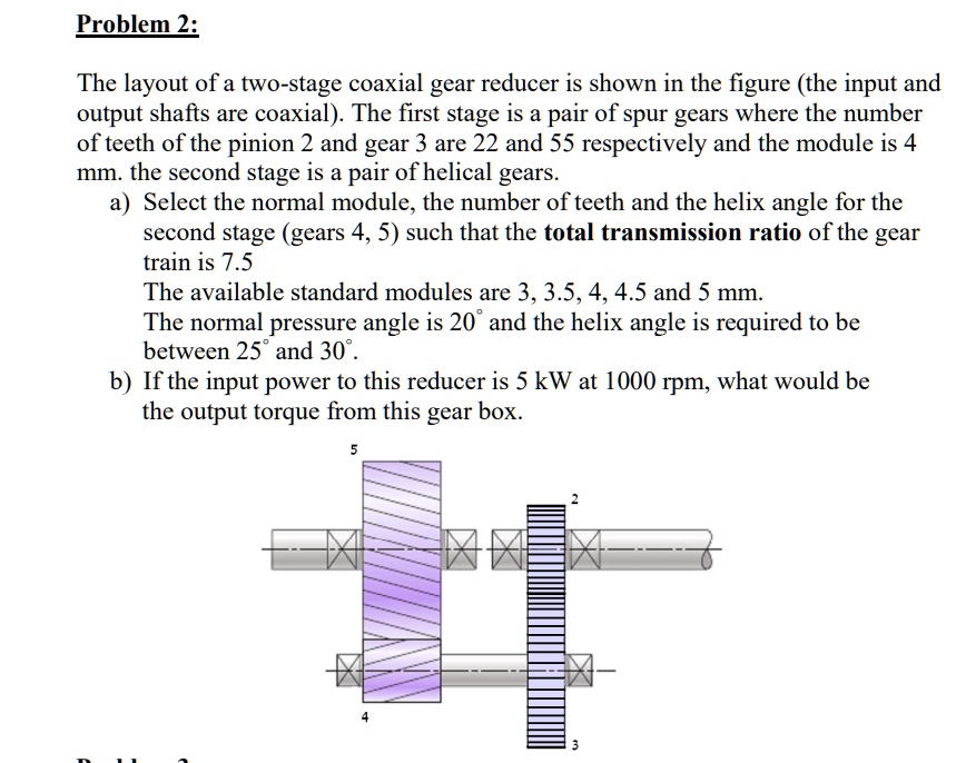 SOLVED: Problem 2: The layout of a two-stage coaxial gear reducer is ...