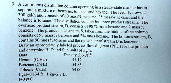 3. A continuous distillation column operating in a steady-state manner ...